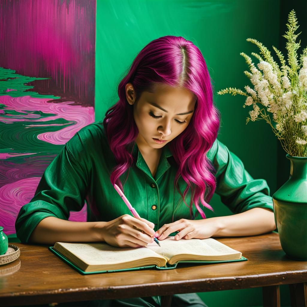 Woman writing in a journal - AI Generated Artwork - NightCafe Creator