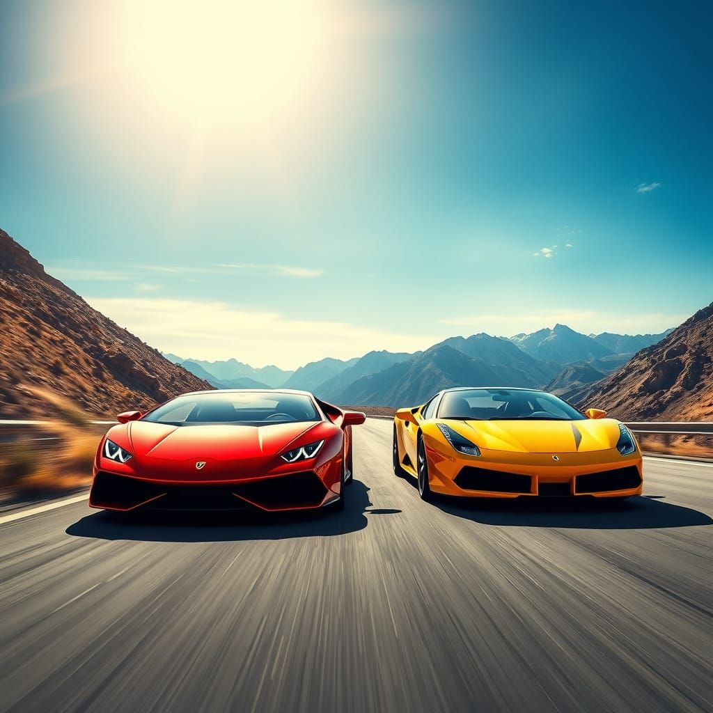 Vibrant Red Lamborghini and Bright Yellow Ferrari ... - AI Art
