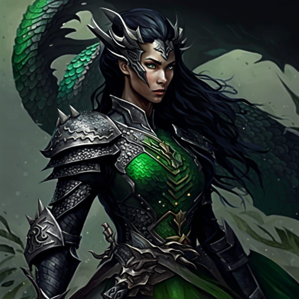 Une femme guerrière, reine des dragons, de longs cheveux noirs, une ...