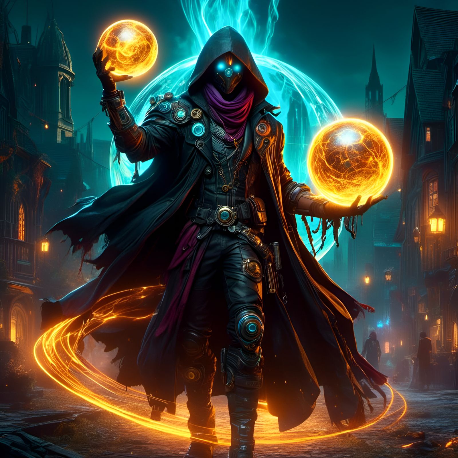 a mysterious figure wearing a hooded cloak and holding a glowing orb - AI Generated Artwork ...