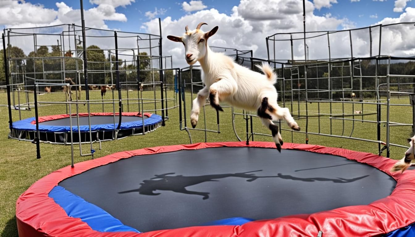 Adorable goat enjoys the time of its life on a trampoline. - AI ...