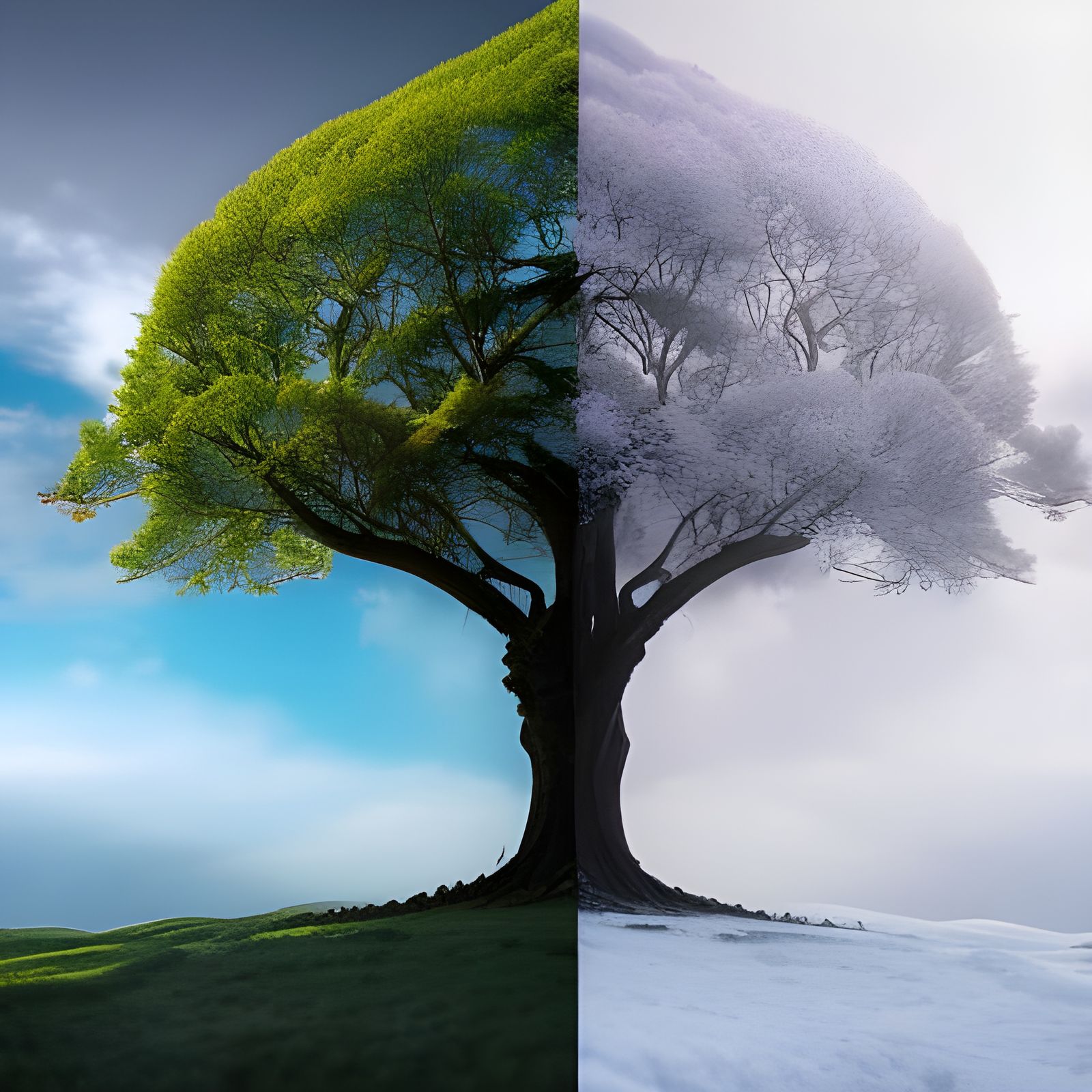 Tree winter to spring - AI Generated Artwork - NightCafe Creator