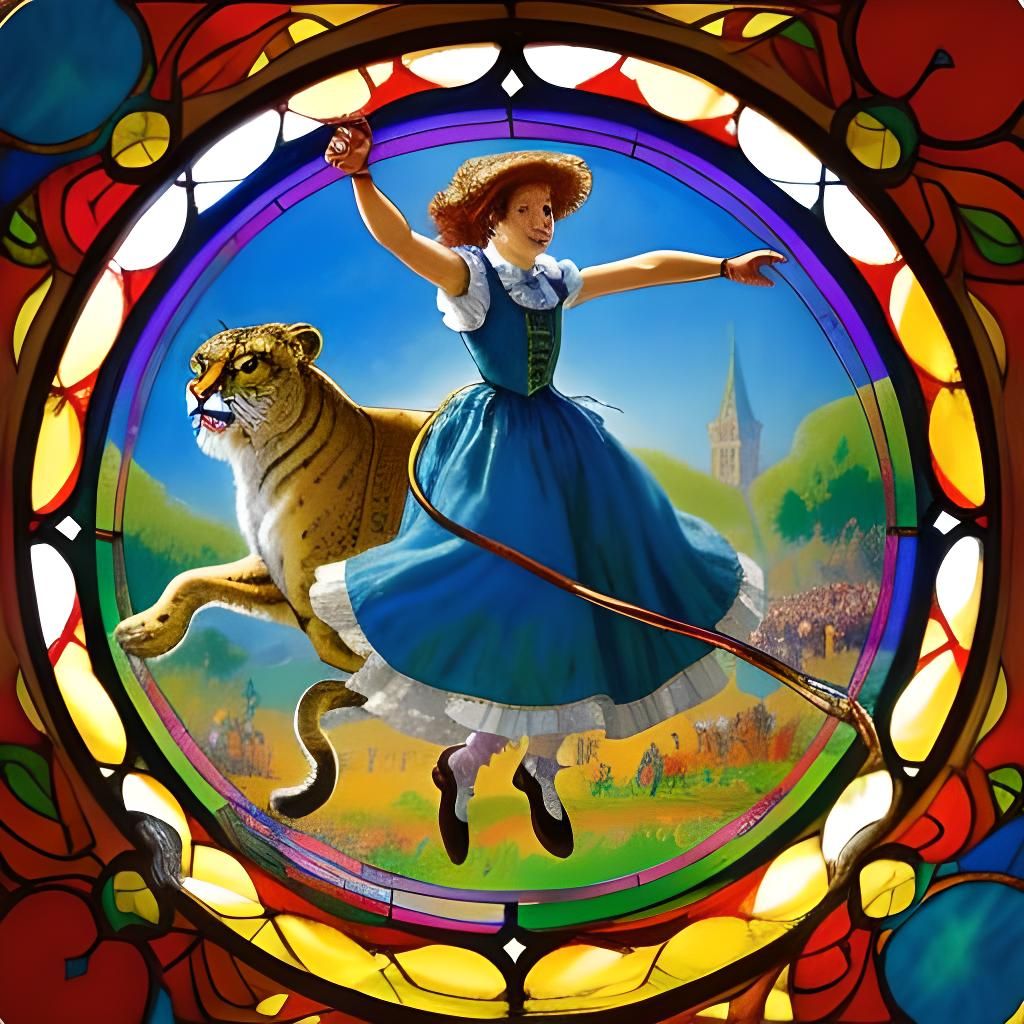 Stained-glass Carnival, Animal-Trainer Twirling Hoops FOR JUMPING ...