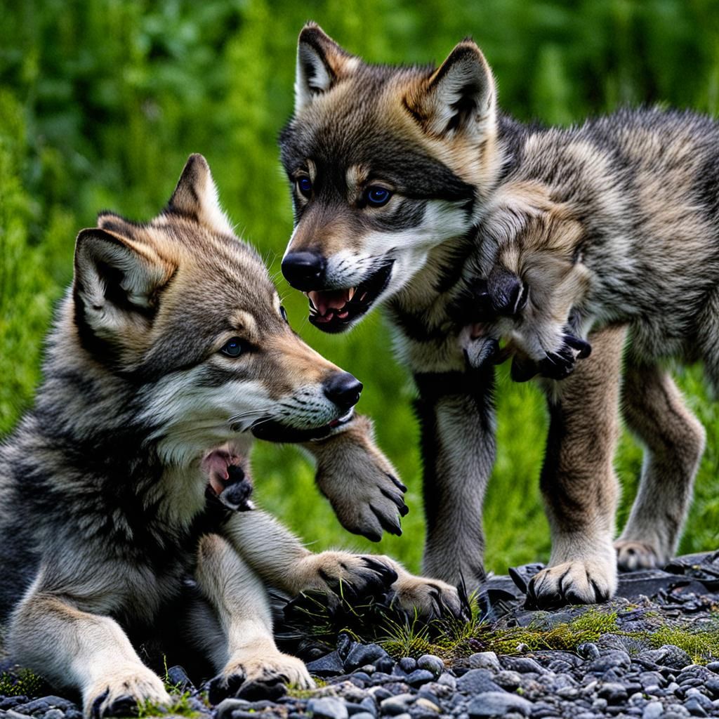 Playful wolf cubs in an Alaska-like world - AI Generated Artwork ...