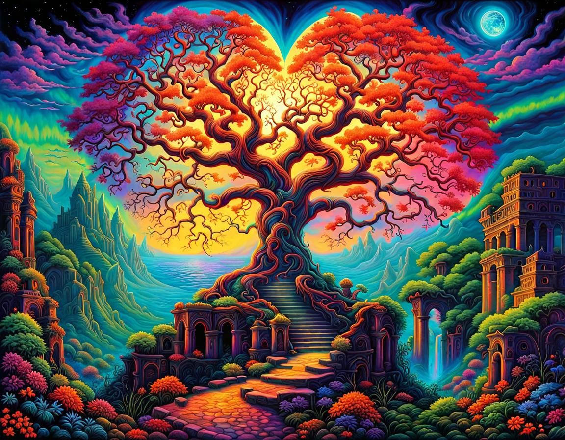 Black light epic fluorescent UV bright rich neon heart shaped Tree of ...