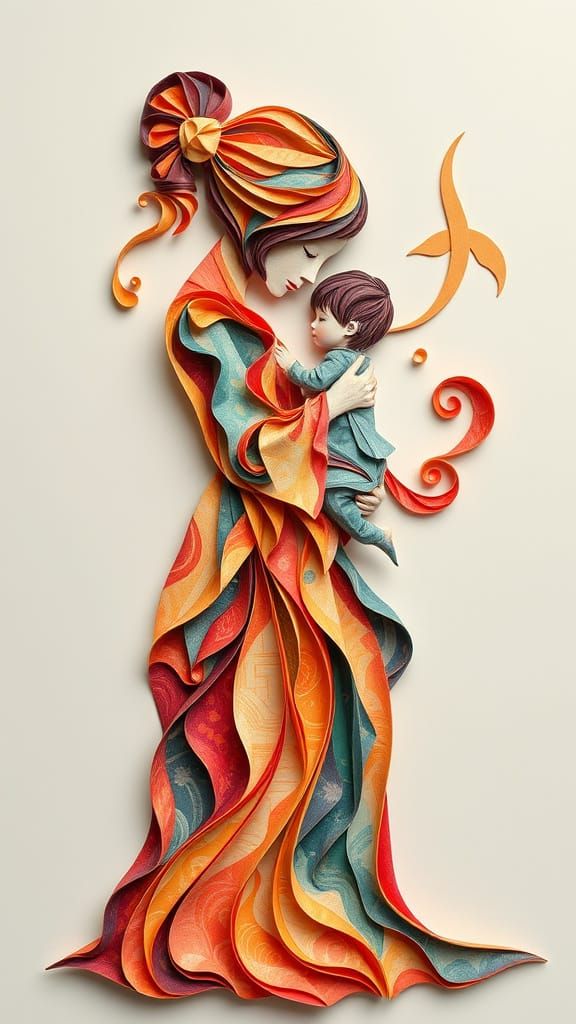 This artwork showcases a origami layered overlapping rice paper ...