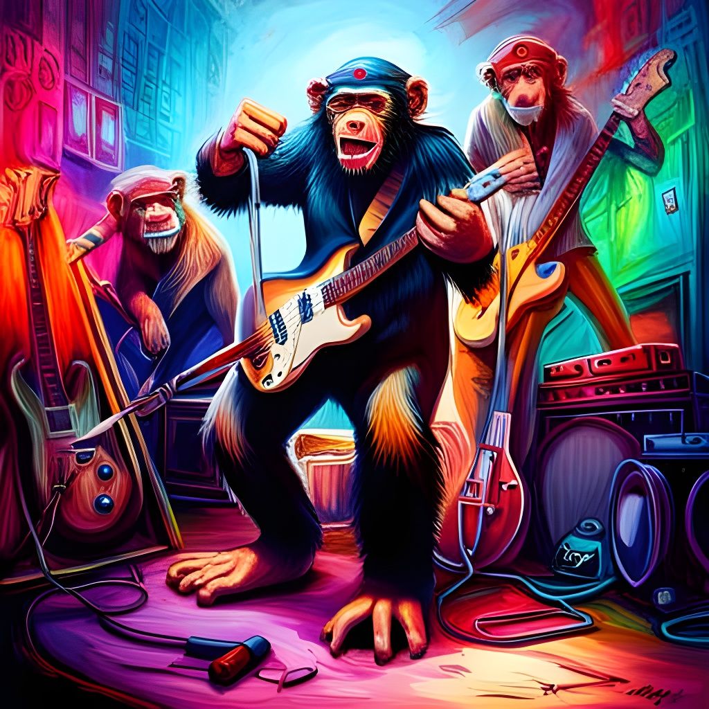 chimpanzee's rock band - AI Generated Artwork - NightCafe Creator
