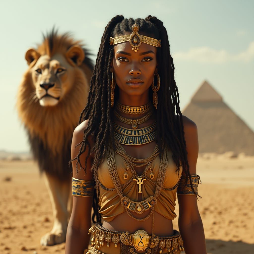 Majestic Ancient Egyptian Queen in Golden Opulence - AI Art