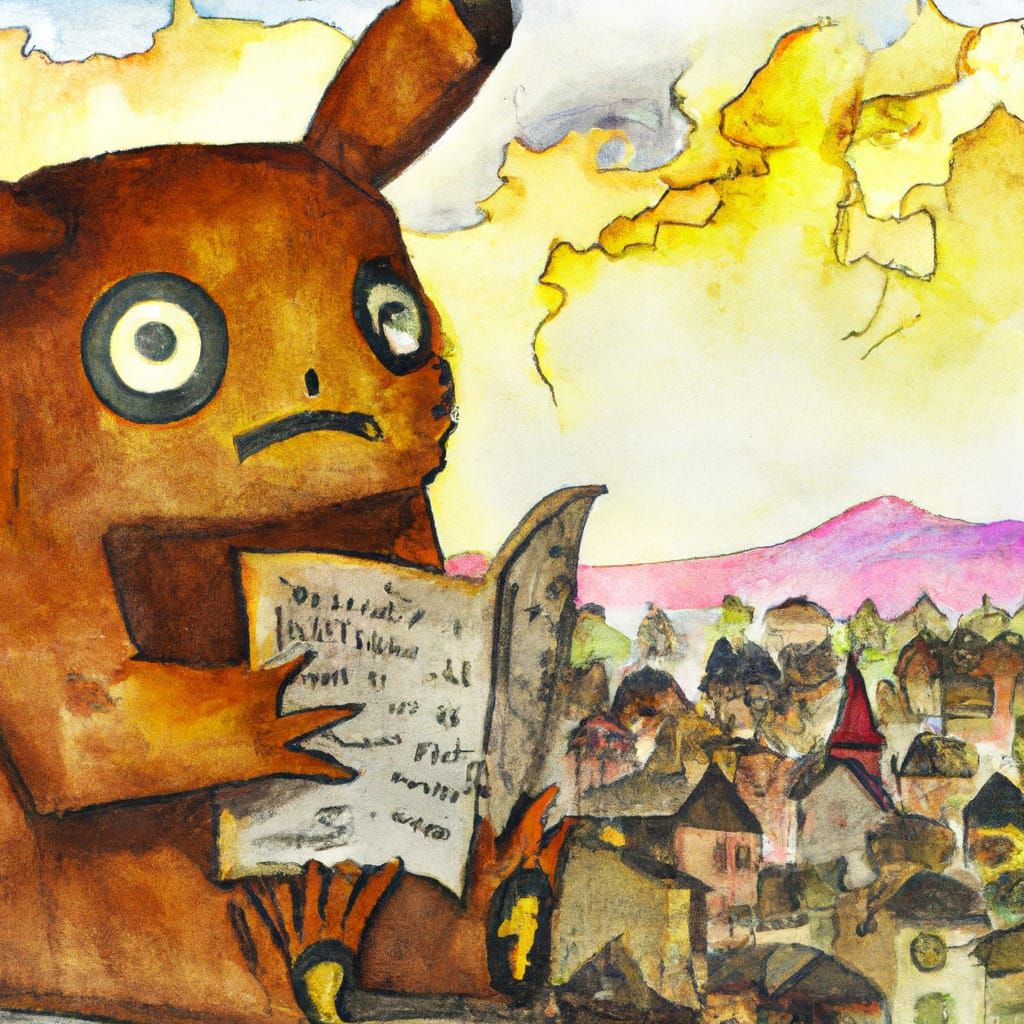 (watercolour) "Nikachu" the dirty brown Pokémon looks through ...