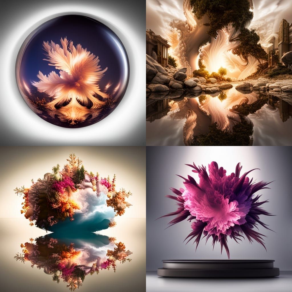 A complex lightning storm inside a mirror, over a reflection pond, cel ...