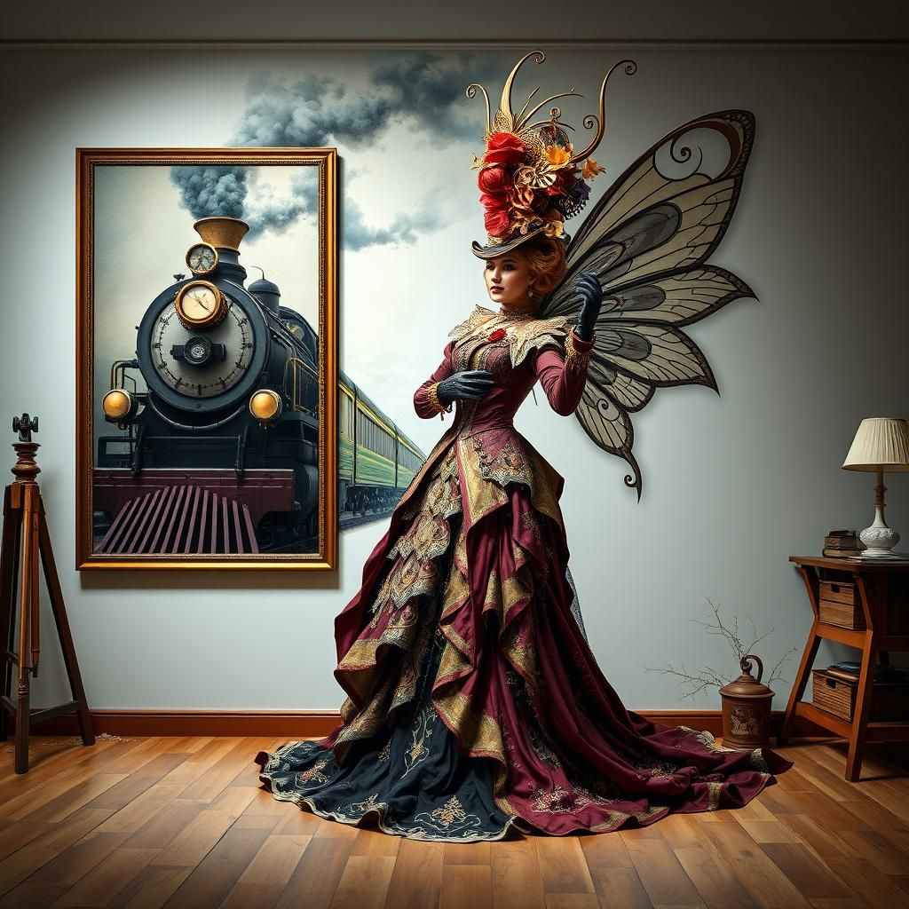 The Traveling Train Portrait - Steampunk Fairy Train Conduct...