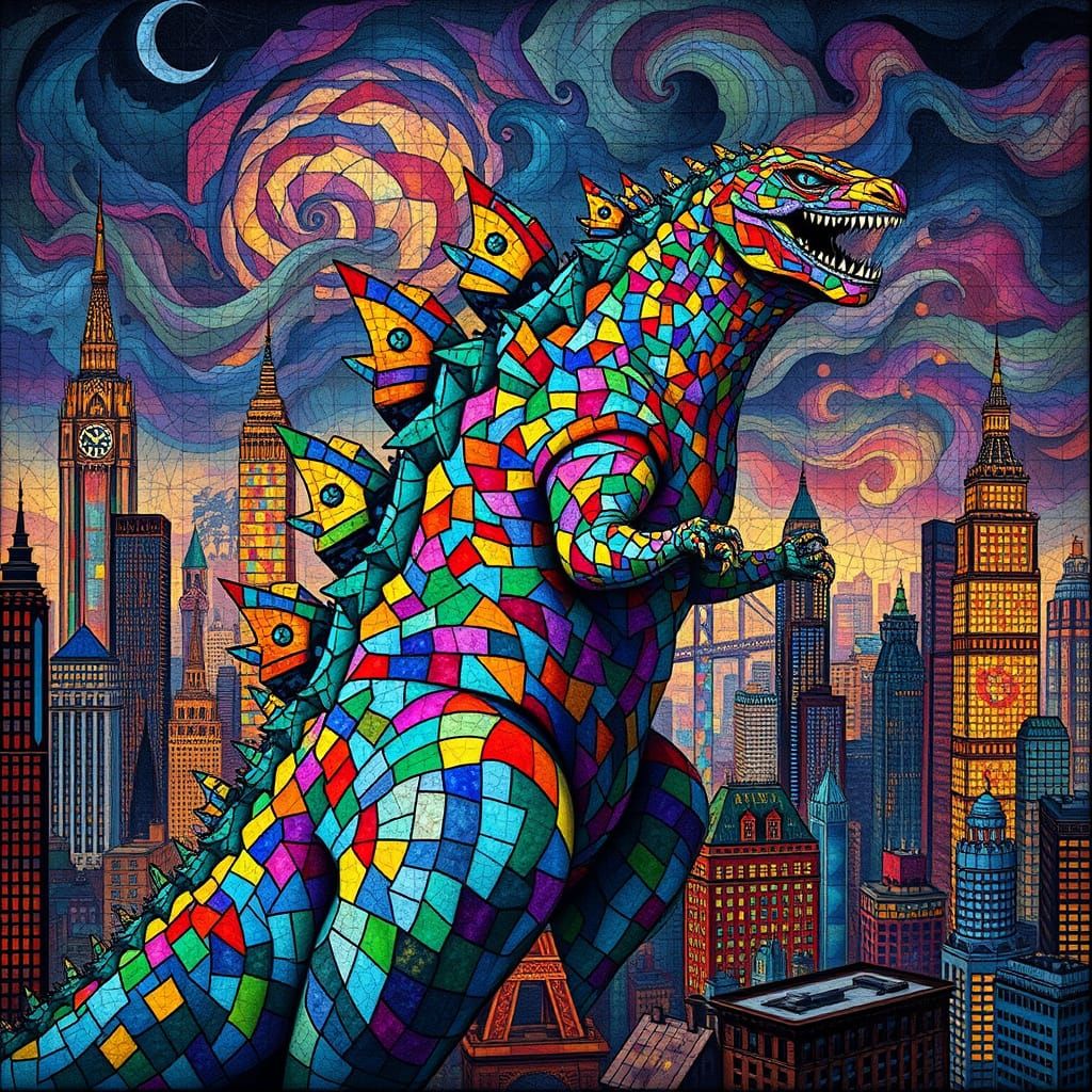mosaic fantasy Godzilla - mosaic fantasy Godzilla