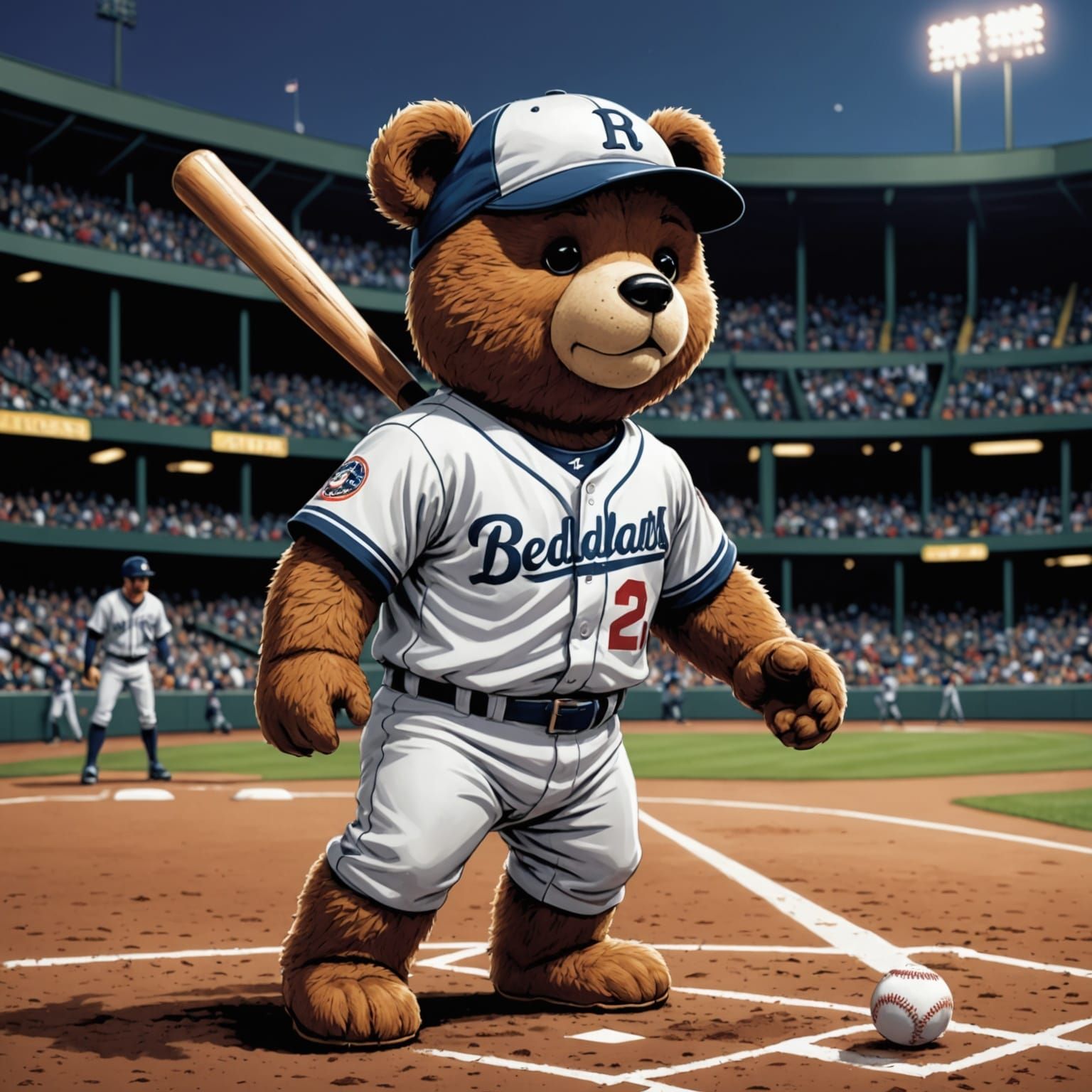 Teddy Bear Baseball Player at Bat in Comic Book St... - AI Art