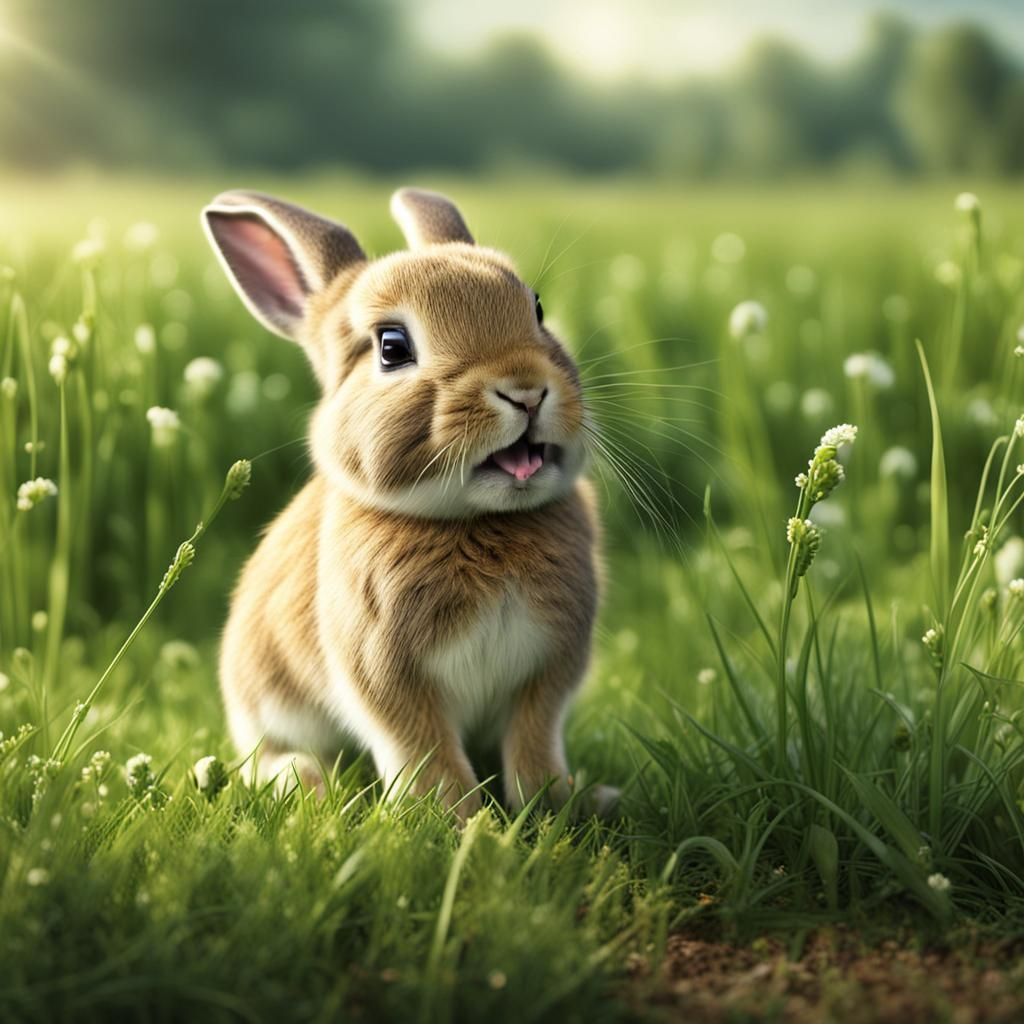 Cute baby rabbit in a field 🐇 - AI Generated Artwork - NightCafe Creator