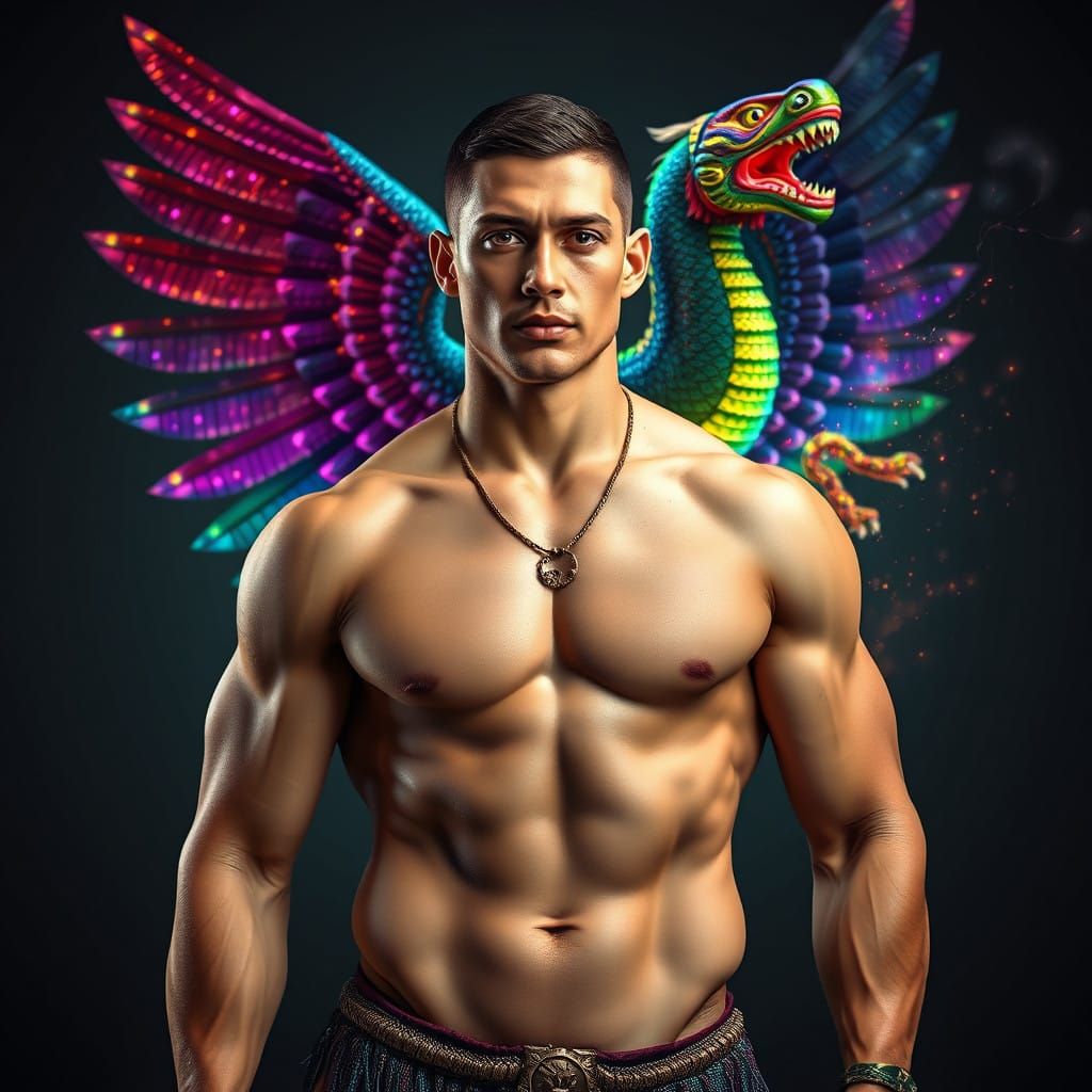 Quetzalcoatl in human form - Mystical Aztec Warrior with Que...
