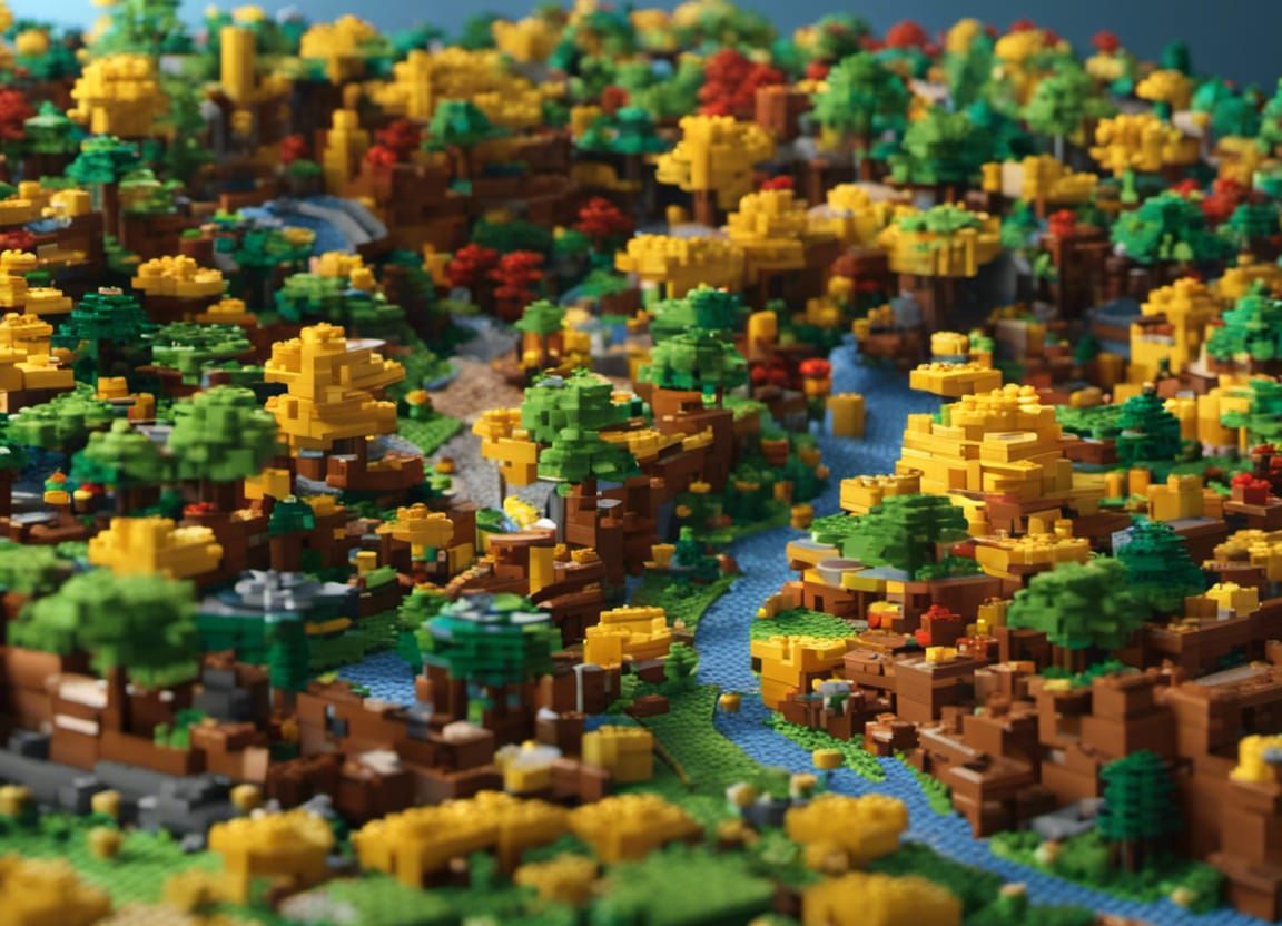 A Lego landscape made entirely of Legos, 8K 3D, 3D shading, dynamic ...