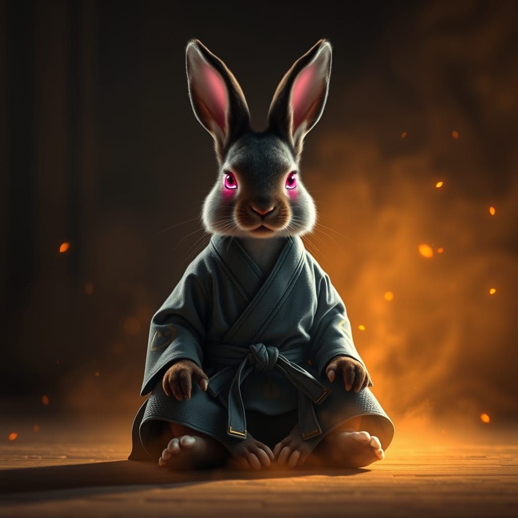 Mystical Rabbit Warrior in Meditative Pose - AI Art