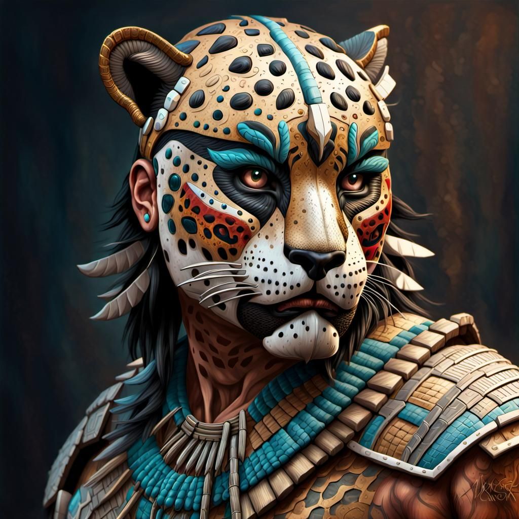 Aztec Jaguar warrior proudly posing. History/Fantasy. Hyperrealistic ...