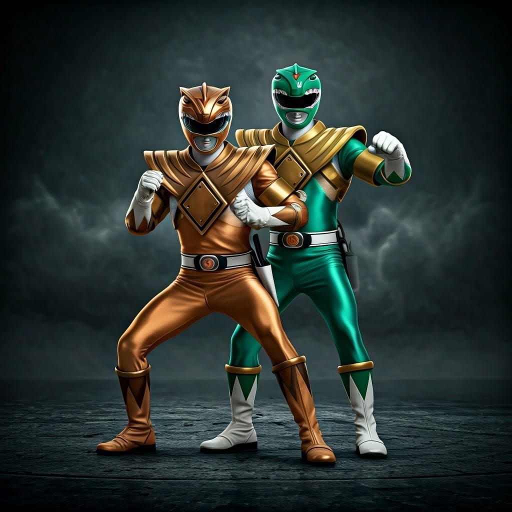 Bronze Power Ranger full length costume spirit of the wolf standing ...