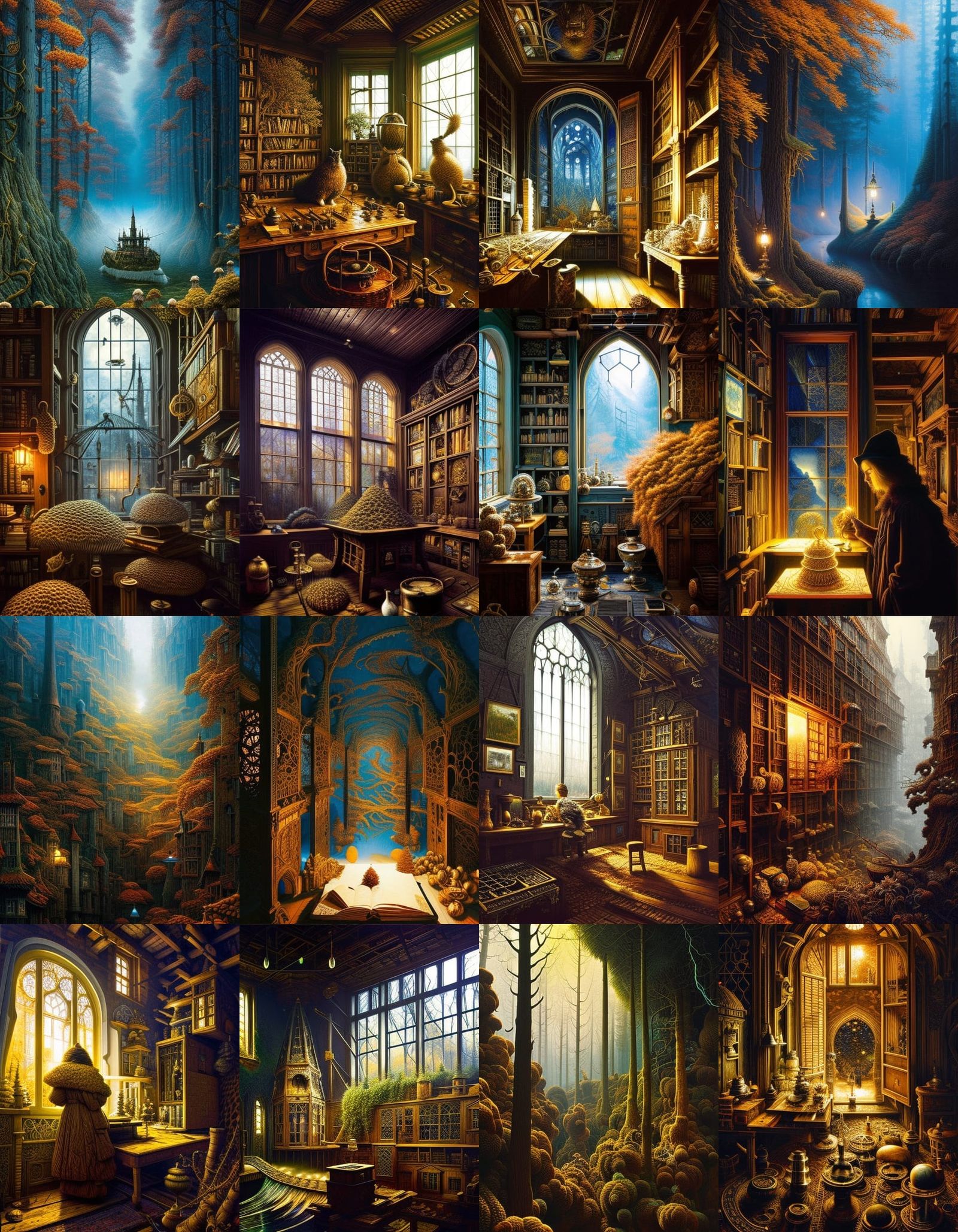 crazy detailed scientist brewing potions in complex scientific ...