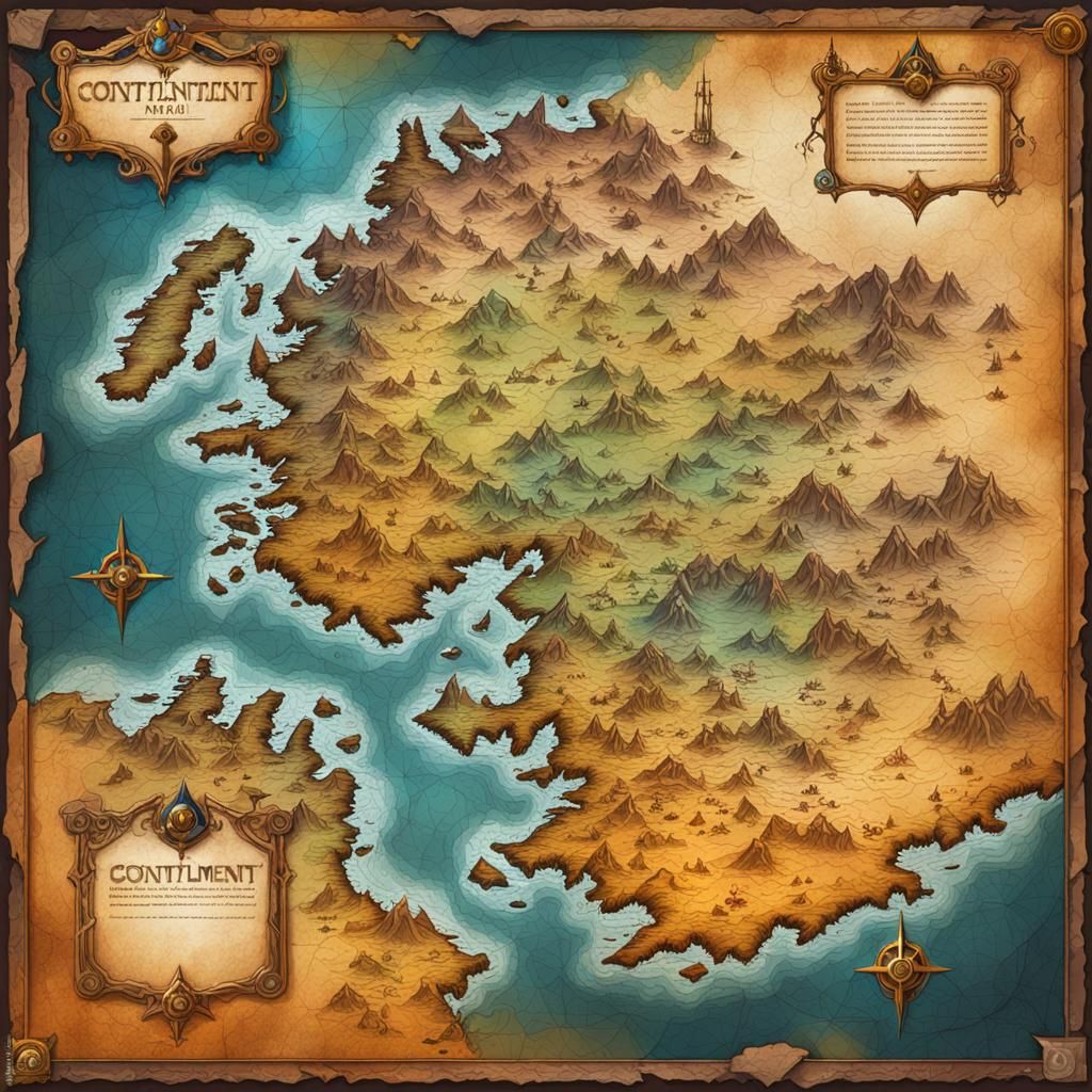 Fantasy medieval map of the continent, fantasy style map, mystical ...