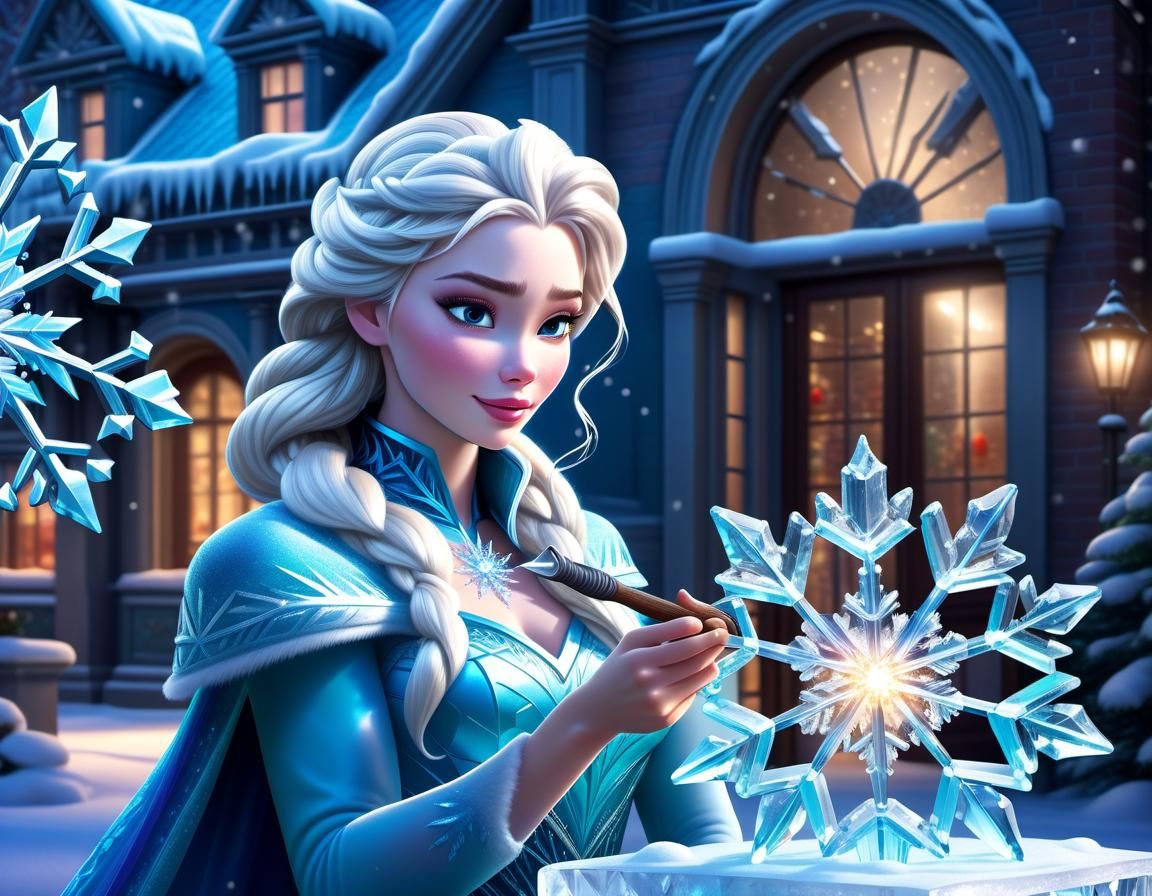 hyper realistic Detailed illustration showing Elsa concentrating on ...