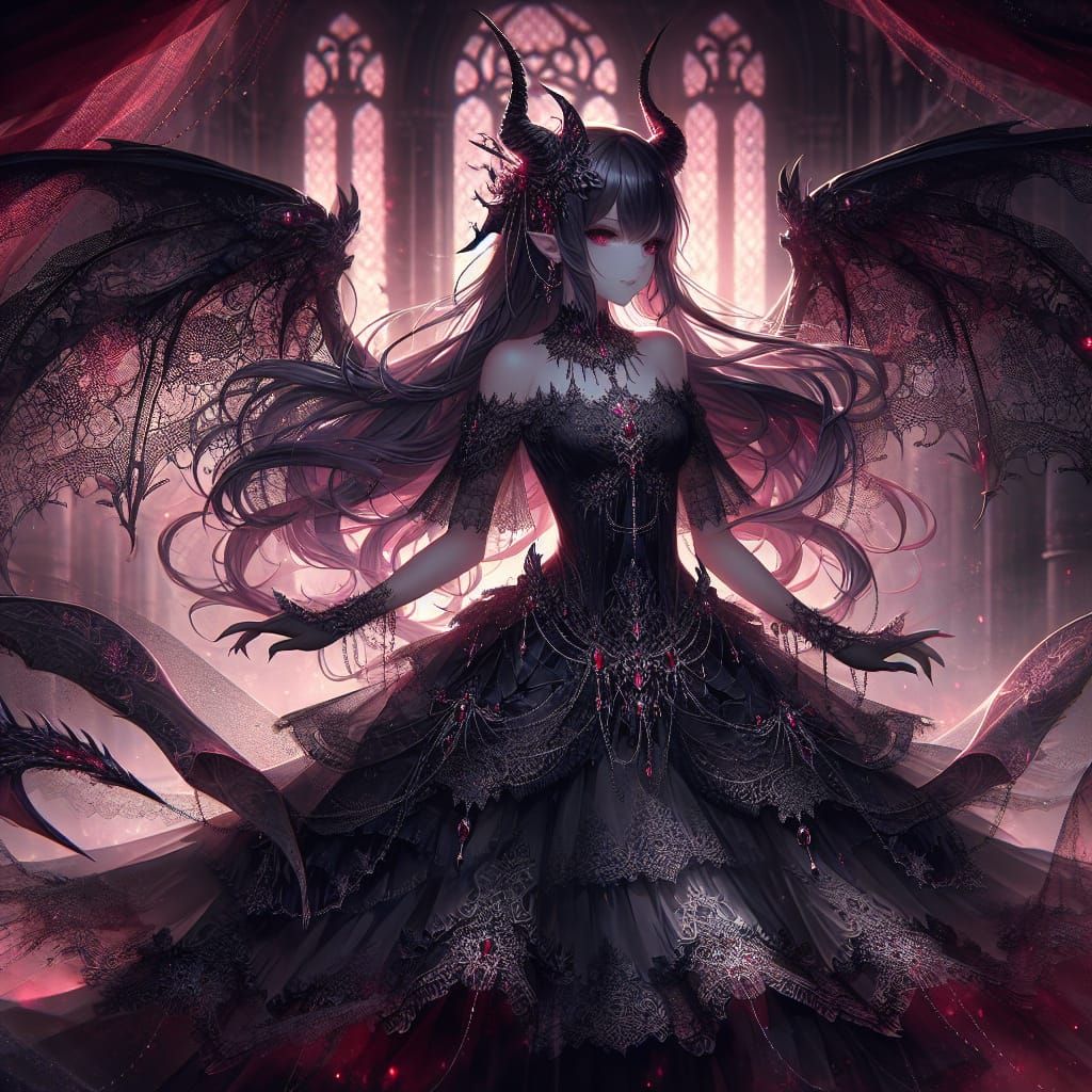 gothic horned demon girl - Gothic Horned Siren of the Crimso...