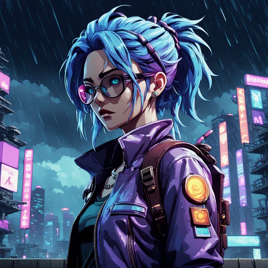 Haunted Jinx Under Neon Rain - AI Art