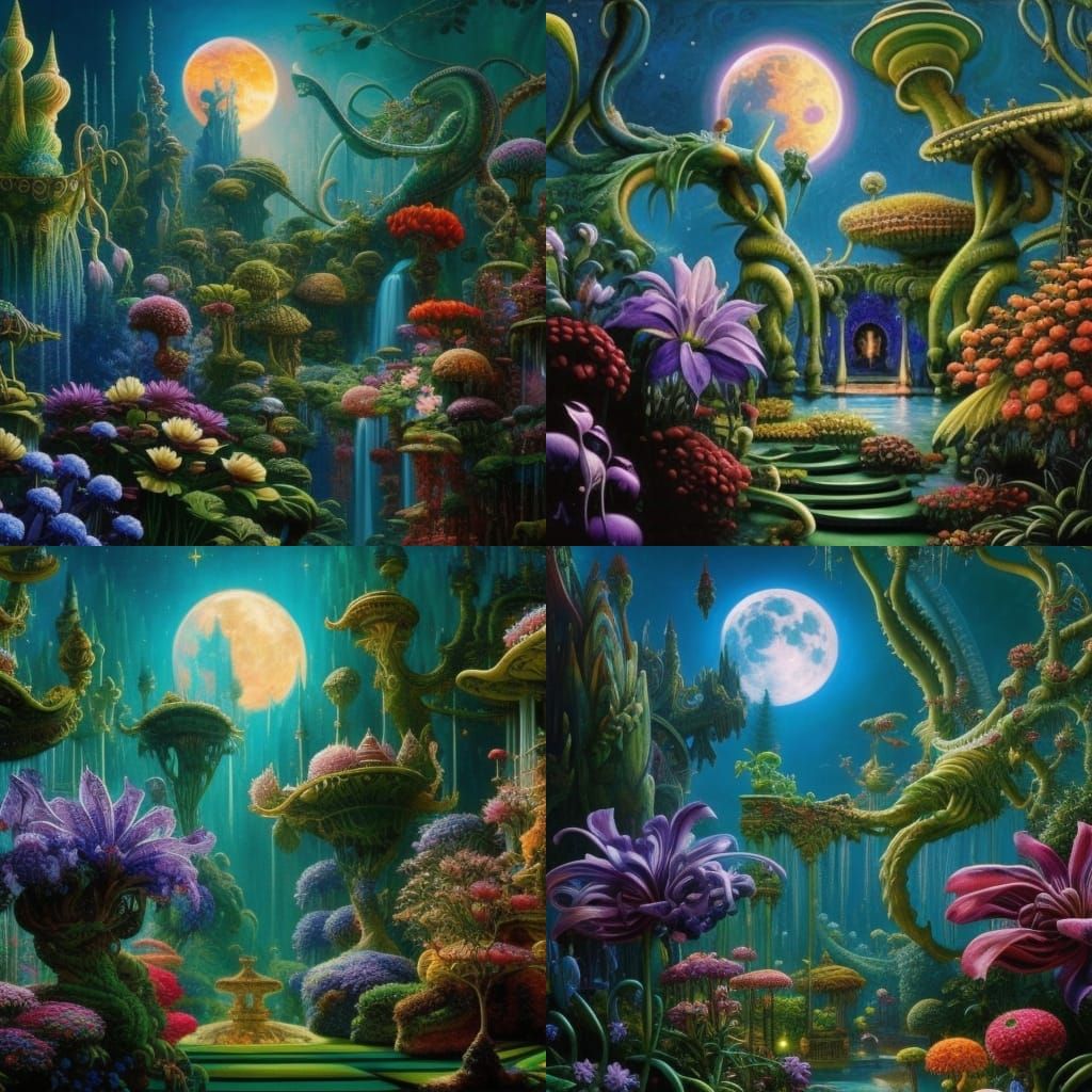 a fantastical garden on an alien planet with lots of large fantastical ...