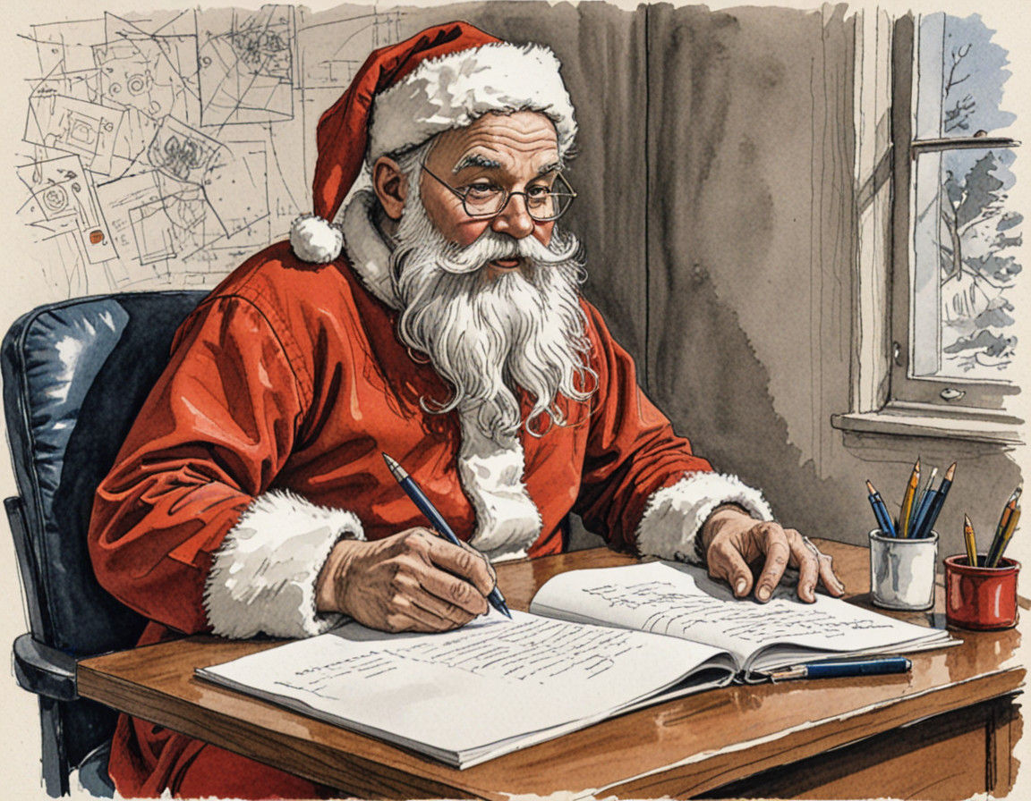 Santa Checking His List - Santa Claus Inspecting His Noteboo...