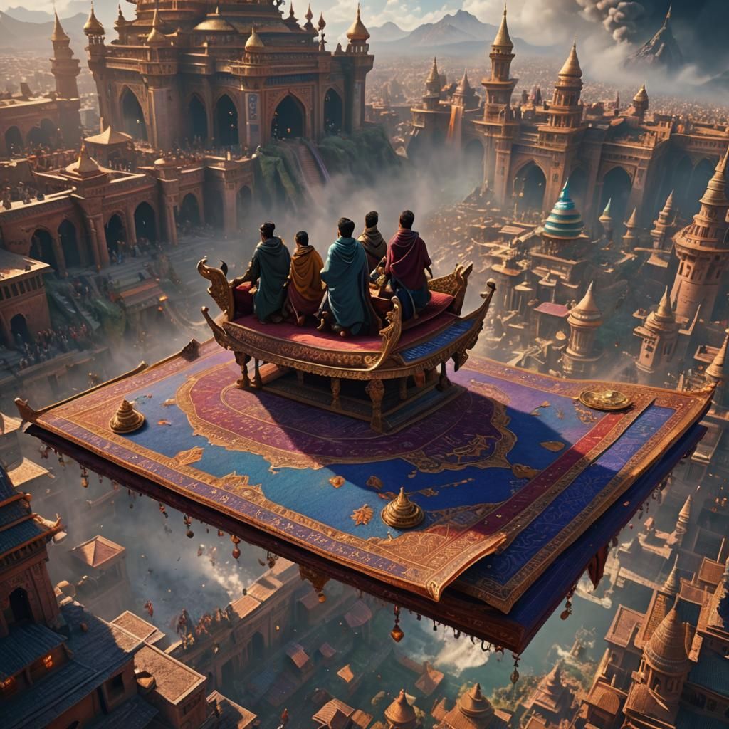people riding on a magic carpet - AI Generated Artwork - NightCafe Creator