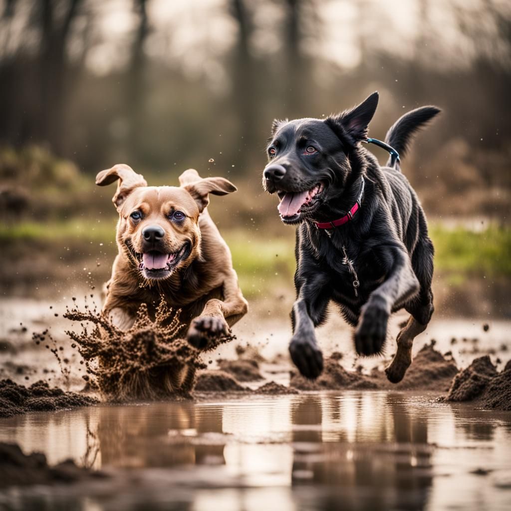 Dogs playing in mud - AI Generated Artwork - NightCafe Creator