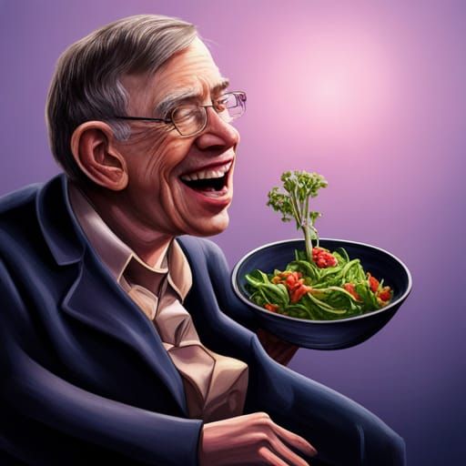 Stephen hawking laughing eating salad - AI Generated Artwork ...