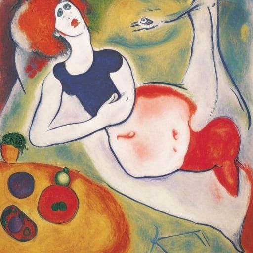 The young lady died - she ate a lot of sugar By Marc Chagall and Egon Schiele - AI Generated ...