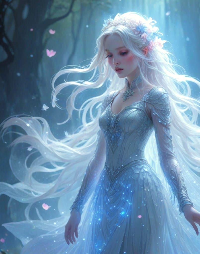 a beautiful fae woman with stunning gown made of the lotus flower ...