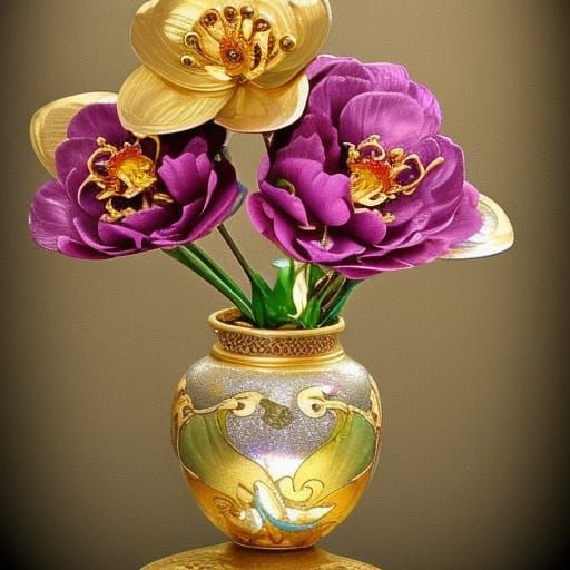 delicate gold, silver and gemstone shaped metal orchids jewelry bouquet ...