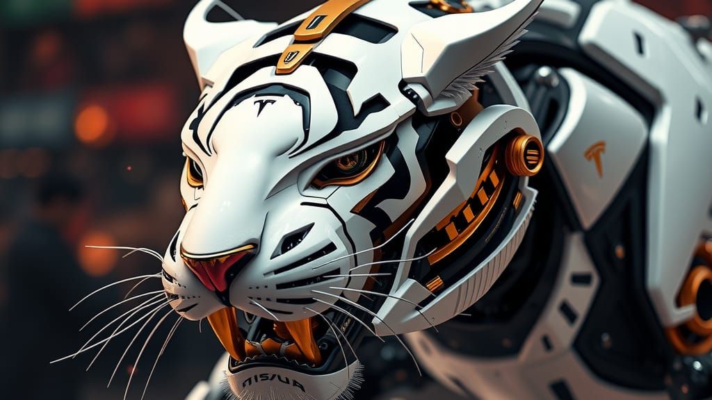 tesla tiger - Tesla Tiger Robot in Hyperrealistic Splash Art...