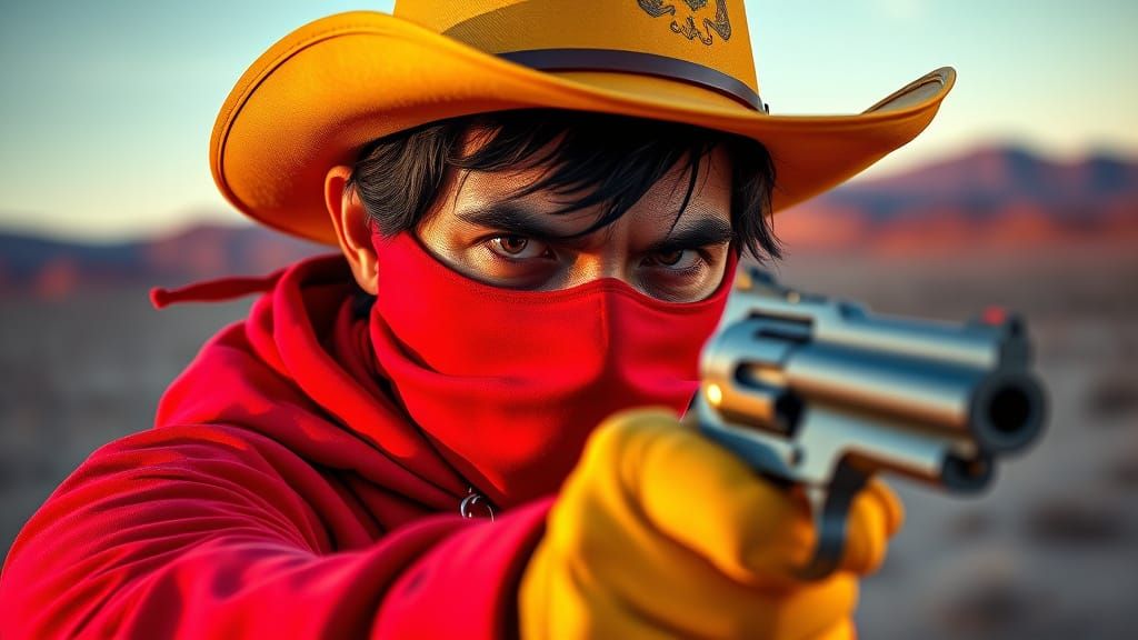 Red Mask - Gritty Realism Portrait of a Masked Gunfighter