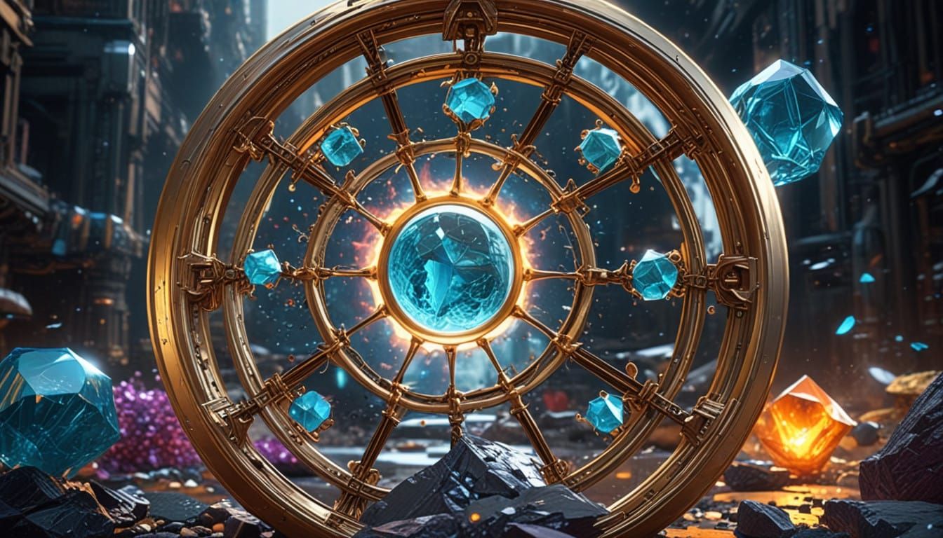 Stellar Gemstones Dance in Golden Cosmos - AI Art