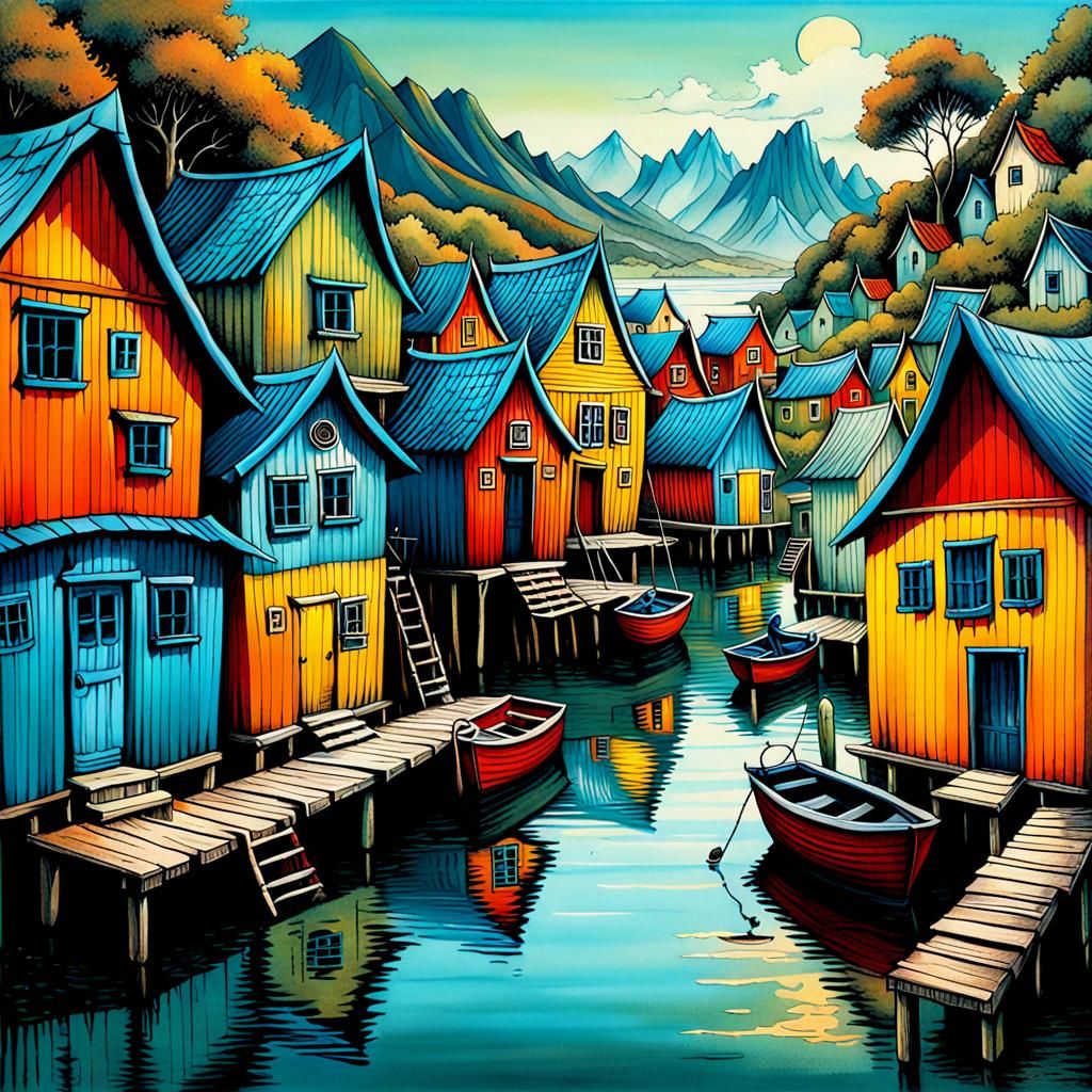 Fishermen's huts - AI Generated Artwork - NightCafe Creator