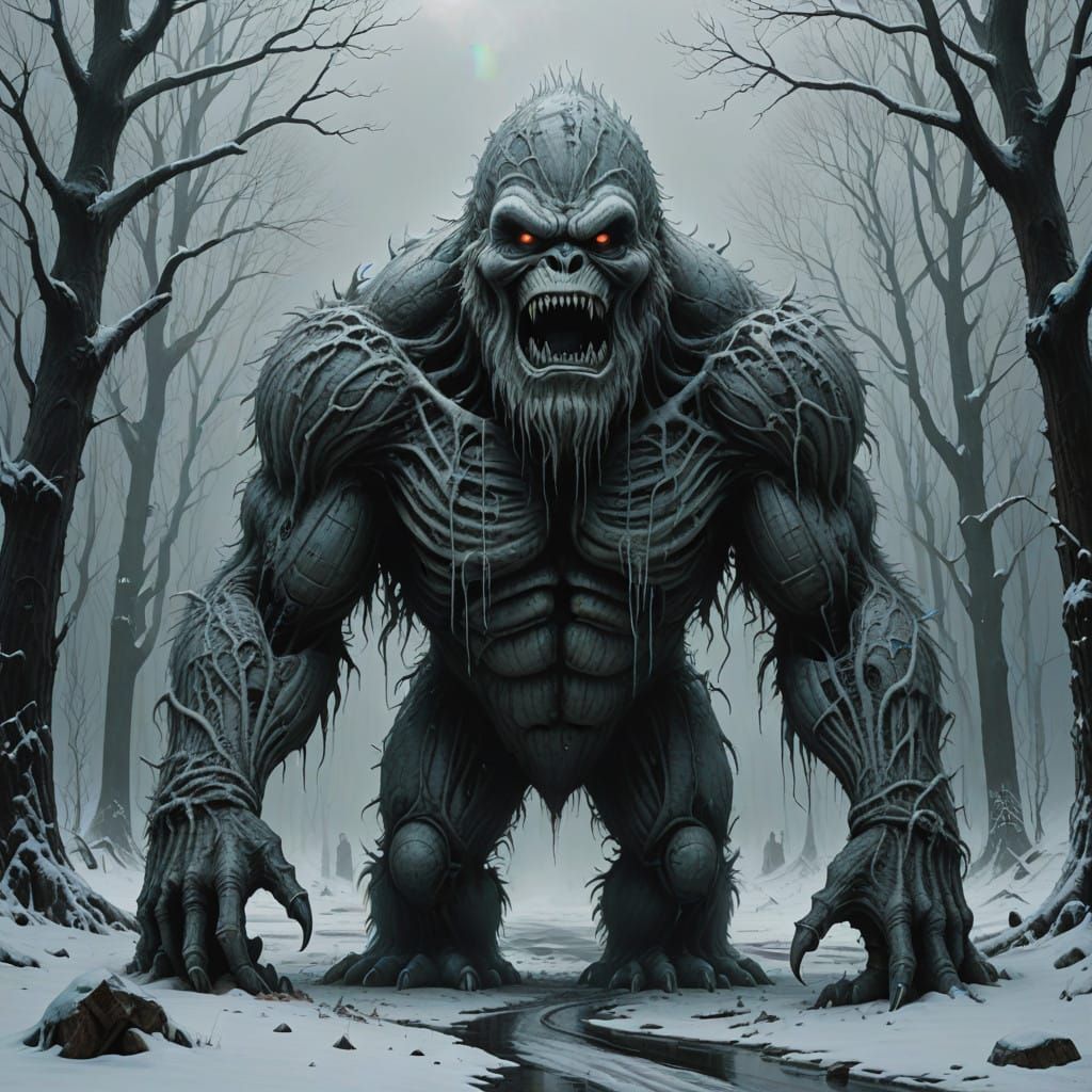 Hyperrealistic Horror Abominable Snowman Portrait - AI Art