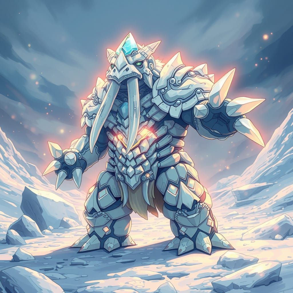 Heroic Ice Walrus Digimon in Bone Armor - AI Art