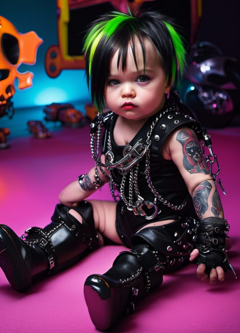 Professional Model Photography of a real Emo Goth baby, wearing ...