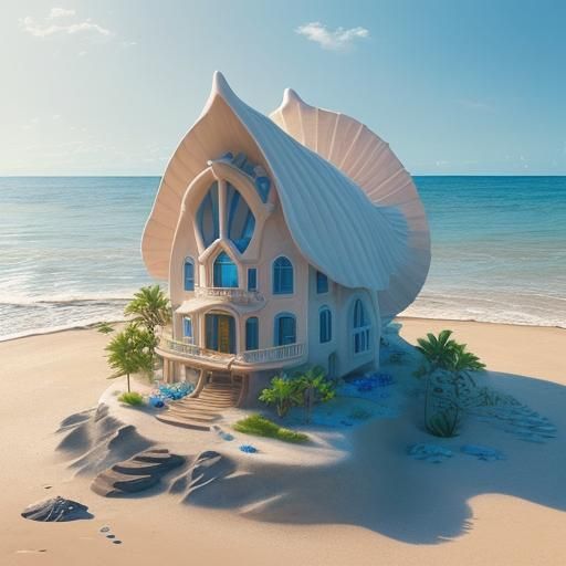 A seashell-shaped house on the beach, echoing the rhythms of the tide ...