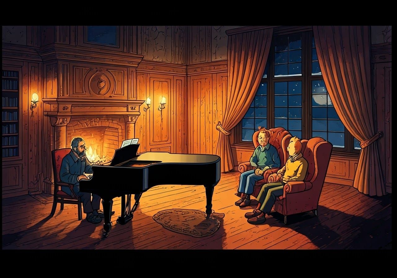Winter Night at Marlinspike Hall, Tintin and Frien... - AI Art