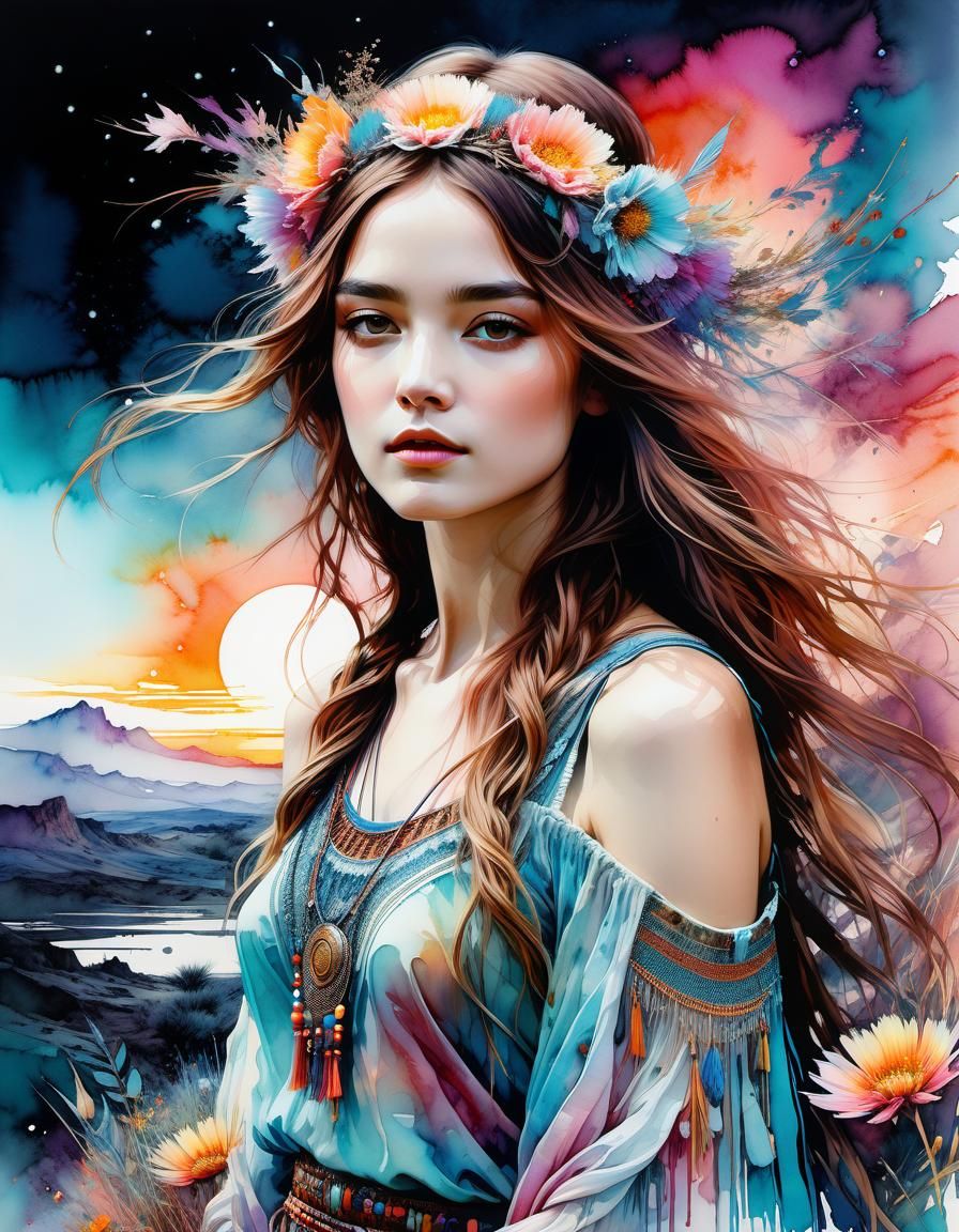 bohemian princess, boho colors - AI Generated Artwork - NightCafe Creator