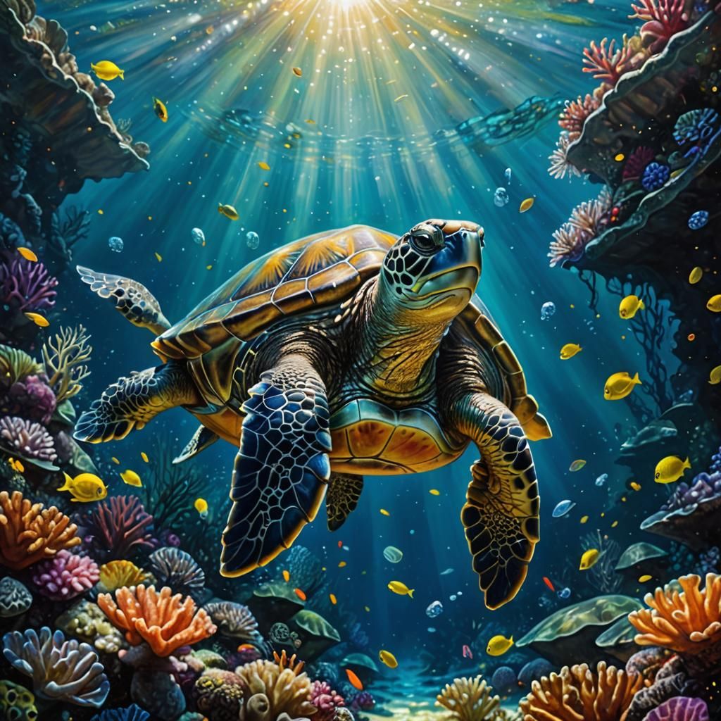 Giant sea turtle swimming ocean - AI Generated Artwork - NightCafe Creator