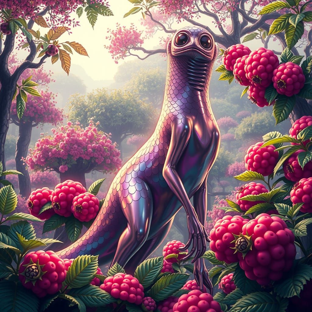 Metallic Berry Monster Foo - Ethereal Biomechanical Beast in...