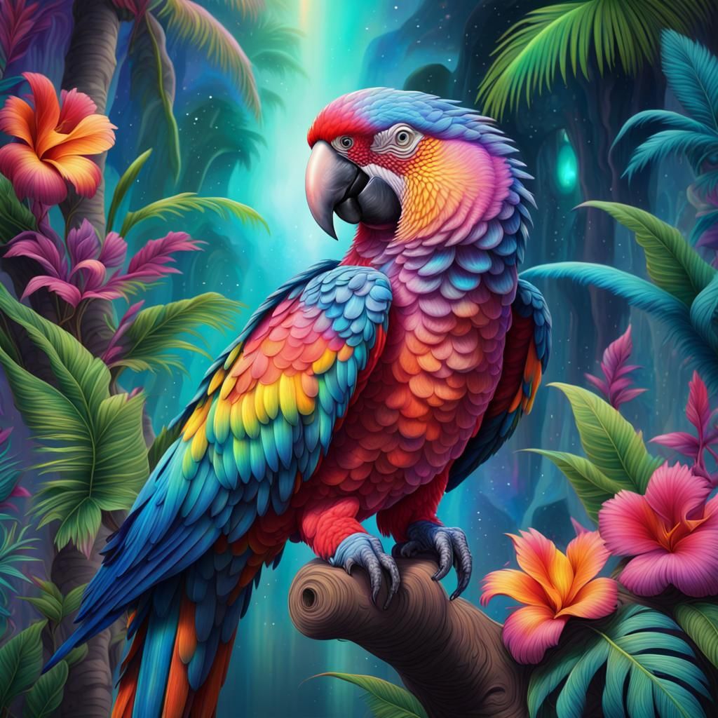 A vibrant parrot in a topical paradise detailed matte painting 8k ...