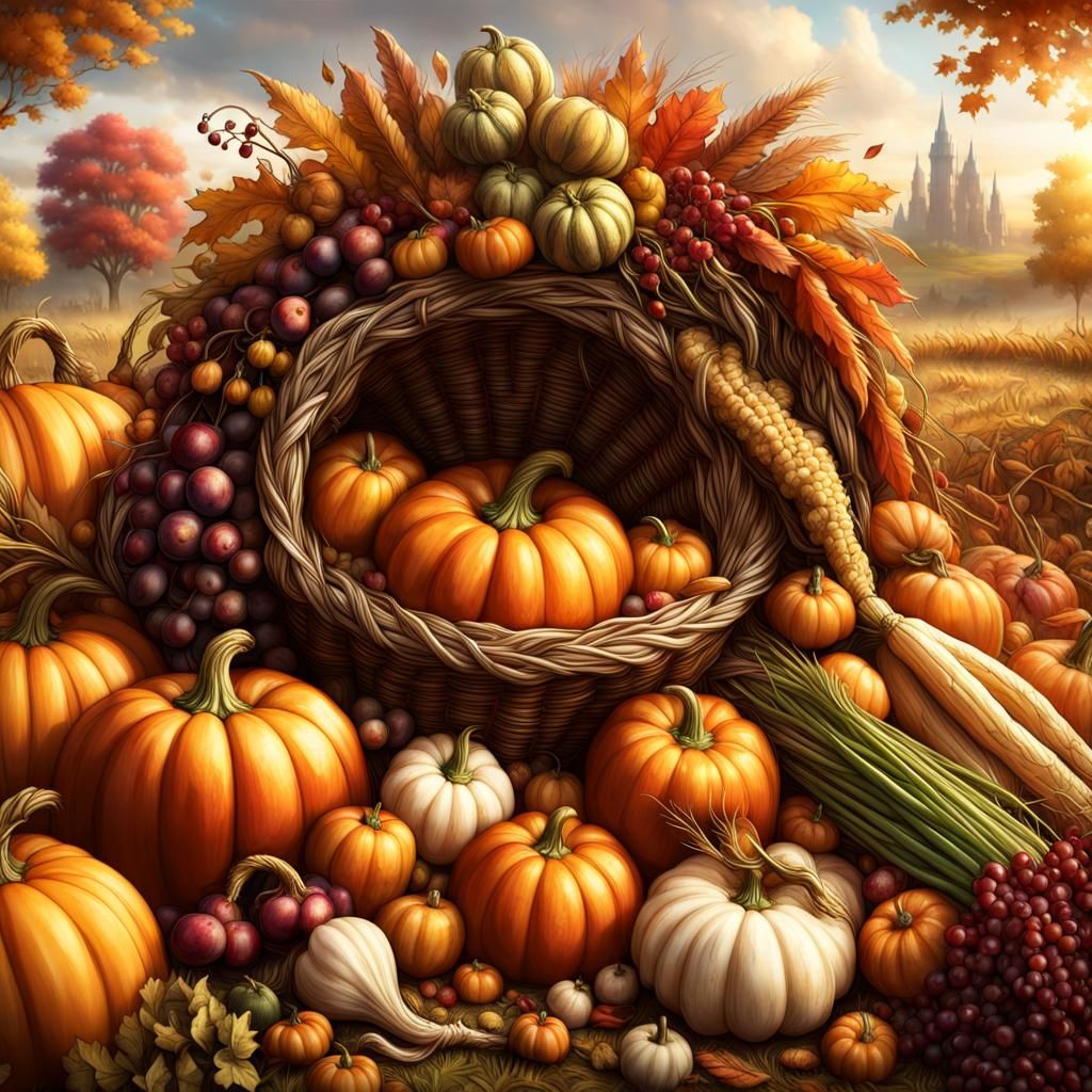 cornucopia overflowing with an assortment of fall crops - AI Generated ...